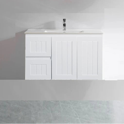 Acacia Hampton Shaker 900mm Matte White Waterproof Wall Hung Vanity – RJ Bathroom