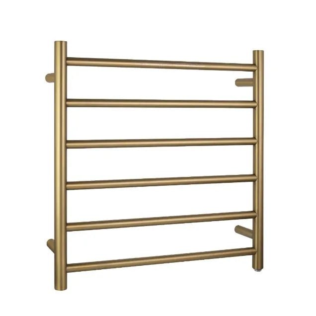 Electric Heated Towel Rail Towel Rack Brushed Brass Gold Round 6 Bars ...
