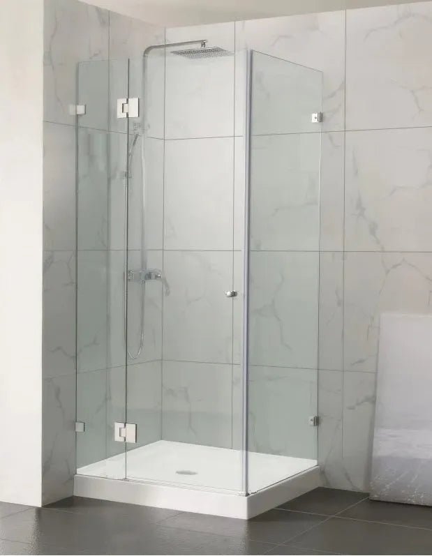 Chrome Frameless Pivot Door Corner Shower Screen – RJ Bathroom