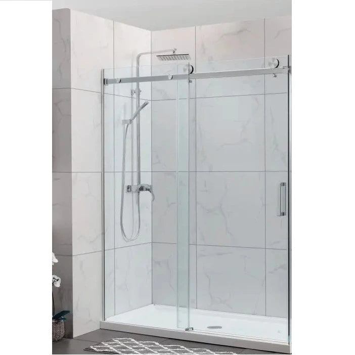 Covey Frameless Wall to Wall Sliding Shower Screen - Brushed Nickel (9 ...